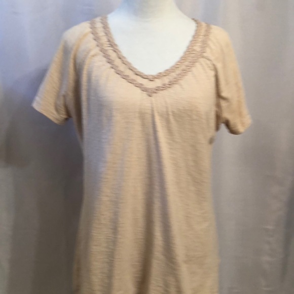 JM Collection | Tops | Embellished Tan Neckline Tan Short Sleeve Top ...